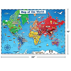 United States & World Map Poster for Kids - 2 Pc - 24 x 18 Inch Waterproof USA & Map of the World Poster - Kids US Maps for Wall Posters for Learning, Classroom, Education, Back to School Resources