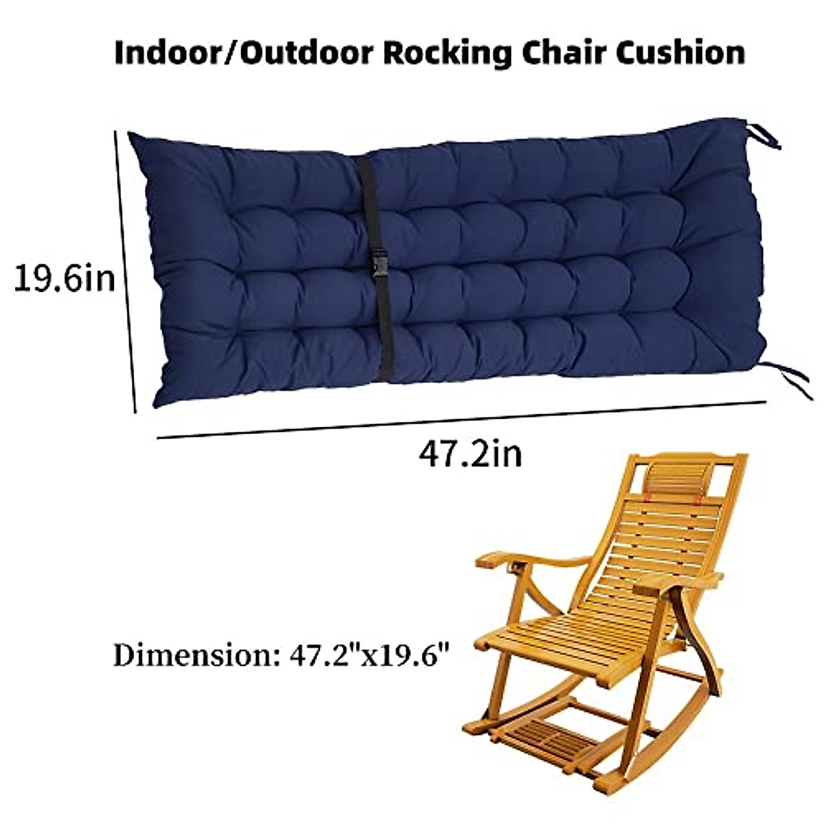 Srutirbo High Back Rocking Chair Cushion Indoor Outdoor 47”x19” Rocking Chair Pads Lounge Chair Cushion, Soft Recliner Cushion Not-Slip Patio Garden Chaise Lounger Cushion with Strap (Navy Blue)