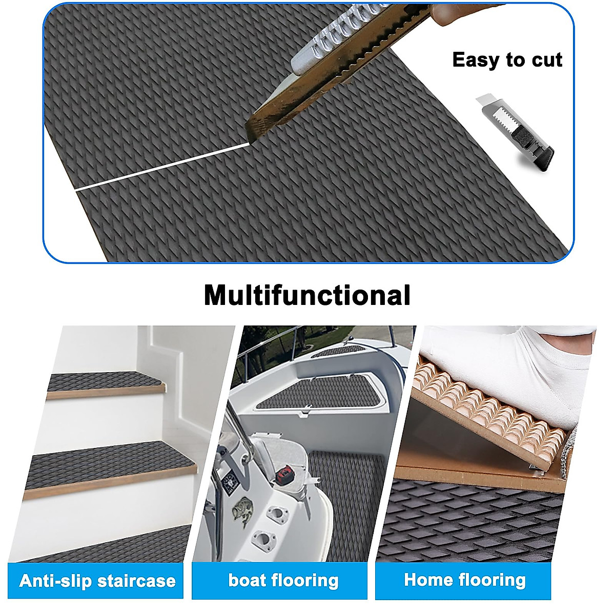 HZshark Boat Flooring EVA Foam Boat Decking Universal DIY Surfboard Traction Pad Non-Slip Grip Mat Self-Adhesive 94.5"x21.6" Trimmable Sheet for Fishing Boat Kayak Yacht RV, for Jet Ski, for Jon Boat