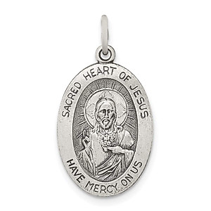 Sterling Silver Antiqued Sacred Heart of Jesus Medal QQC5481