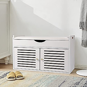 JCONMCN Wooden Shoe Cabinet 2 Doors Shelf Bench Shoes Storage Organiser 8-Pairs Rack Cupboard White 31.6'' x 13'' 18.9'' (Cabinet-2022420)