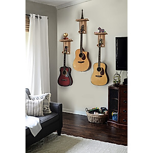 Keebofly Guitar Wall Mount,3 Pack Guitar Wall Hangers Guitar Stand Wall with Pick Holder Guitar Rack for Acoustic or Electric Guitars,Ukulele,Bass,Mandolin,Rustic Wood Brown,[Patented]