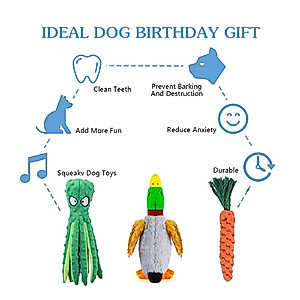 NBiefuny Dog Squeaky Toys Octopus - Crinkle Plush Dog Toys for Puppy Teething, Durable Interactive Dog Chew Toys for Small to Medium Dogs Training and Reduce Boredom, 3 Pack (Green+Octopus)