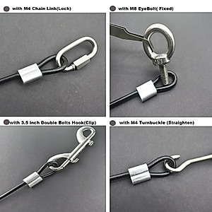 Floyutin 10 pcs 2mm Vinyl Coated Stainless Steel Cable with Loops Short Wire Rope Lanyard Lock Security Chain Link for Outdoor Gates,12 inch 30cm Black