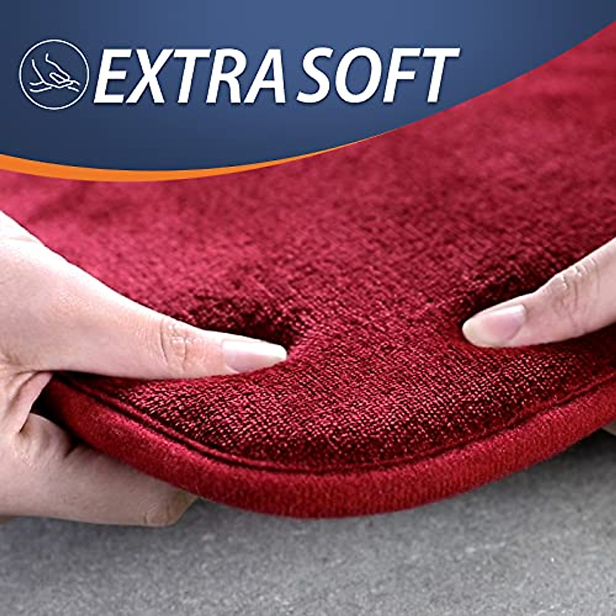 Walensee Extra Thick Memory Foam Bath Rug (17 inch X 24 inch, Red) Non Slip Absorbent Super Cozy Velvet Bathroom Mat, Luxury Soft Plush Small Carpet for Bath Room Shower Floor Tub, Machine Wash Dry