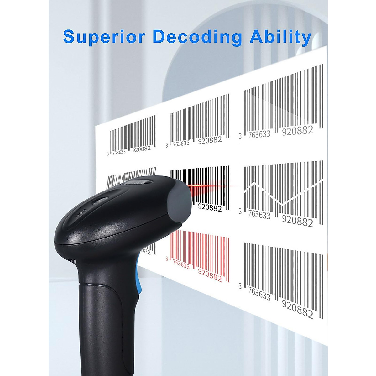 Rabitpos 1D 2D QR Barcode Scanner Wireless, Handheld Cordless Bar Codes Reader with 2000mAh Battery for Mobile Payment, Convenience Store, Supermarket, Warehouse Inventory