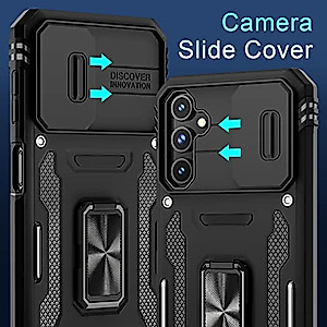 for Samsung Galaxy A14 5G Case with Slide Camera Cover+Screen Protector(2 Packs),[Magnetic Rotated Kickstand] [Camera Protection] Military Grade Shockproof Heavy Duty Protective Cover-Black