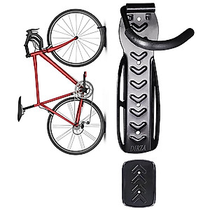DIRZA Bike Wall Mount Rack with Tire Tray - Vertical Bike Storage Rack for Indoor,Garage,Shed - Easy to install - Great for Hanging Road,Mountain or Hybrid Bikes - Screws Included - 1 Pack