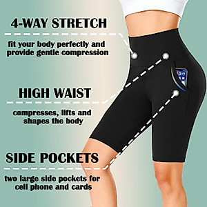 FULLSOFT 4 Pack Biker Shorts for Women – 8" High Waist Tummy Control Workout Yoga Running Compression Exercise Shorts with Pockets(4 Pack Black/Navy Blue/Grey/Pink,Large-X-Large)