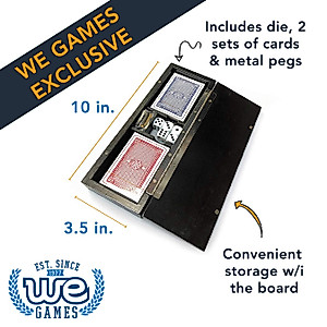 WE Games 3 Player Wood Cribbage Set - Easy Grip Pegs and 2 Decks of Cards Inside of Board - Black Stained