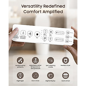 Electronic Elongated Bidet Toilet Seat: GREENEVER Smart Bidet Warm Water Rear and Front Wash Warm Air Dryer & LED Light, Multiple Spray Modes Wireless Remote Seat Sensor, Bidet Attachment for Toilet