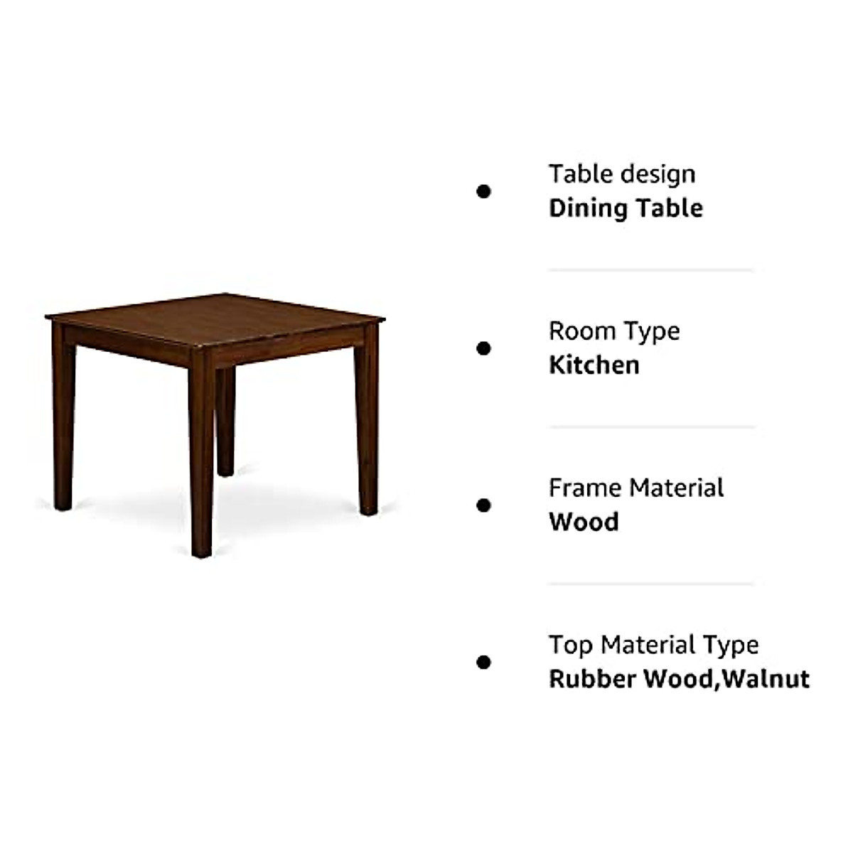 East West Furniture Modern OxT-AWA-T Mid Century Dining Table with Antique Square Tabletop and-Walnut Finish, 36 x 30