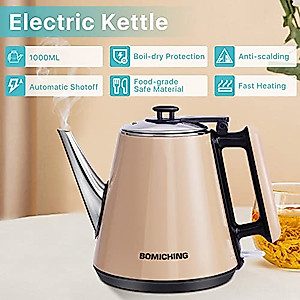 BOMICHING Electric Water Kettle, Double Wall Electric Kettle, Food Grade Stainless Steel Electric Tea Kettle, Electric Kettles For Boiling Water BPA Free, Auto Shut-off, Boil-Dry Protection