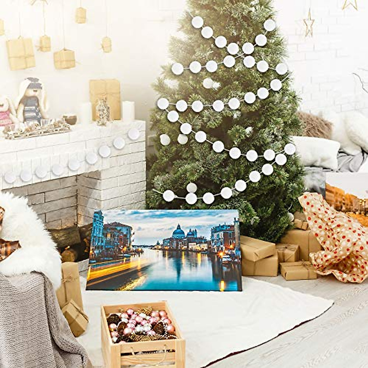 Aneco 2 Pack Christmas Felt Ball Garland Banner Christmas Felt Ball Pom Pom Garlands Christmas Hanging Bunting Ornament for Tree Fireplace and Wall