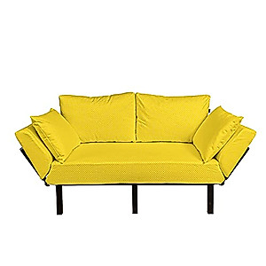 Ambesonne Vintage Yellow Futon Couch, Traditional Polka Dot Pattern Traditional European Spotty Retro Design, Daybed with Metal Frame Upholstered Sofa for Living Dorm, Loveseat, Yellow and White
