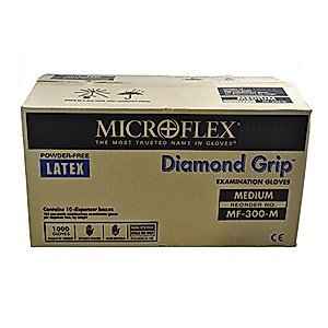 Microflex MF-300-M Diamond Grip Exam Gloves, PF Latex, Textured Fingers, Medium, 100 per Box, 10 Box per Case (Pack of 1000)