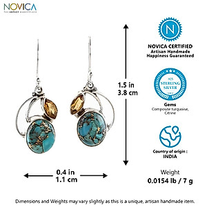 NOVICA Artisan Handcrafted Citrine Dangle Earrings For Women | Turquoise Earrings Dangling | Turquoise Earrings Sterling Silver | Natural Turquoise Earrings For Women | Minimalist Turquoise Earrings