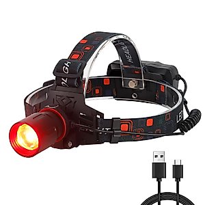 XLENTGEN Red Light Hunting Headlamp Rechargeable Red LED Headlamps 3 Modes Super Bright Red Headlamp for Coon Coyote Hog Predator Hunting Astronomy & Night Photography (Batteries Included)