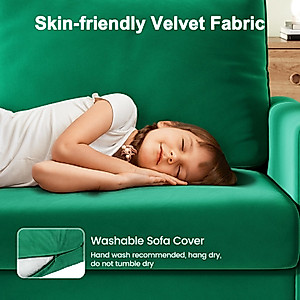 Loveseat Sofa, 55" Small Sofa Couch Mid Century Modern Velvet Couch for Small Spaces, Bedroom and Living Room, Removable Sofa Cover Spring Cushions and Solid Wood Frame, Easy to Install, Green