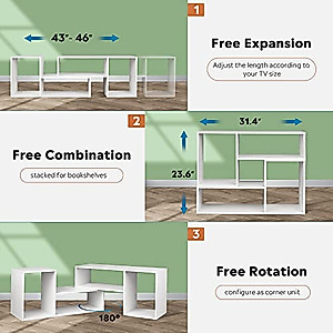 DEVAISE Flat Screen TV Stand for 43 45 55 inch TV, Modern Entertainment Center with Storage Shelves, Media Console Bookshelf for Living Room, White