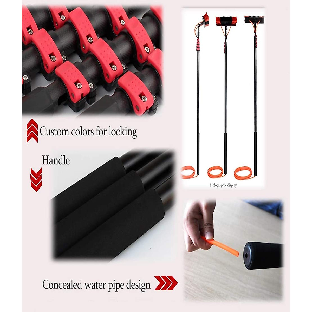 Water Fed Pole Kit, Window and Solar Cleaning Pole w/Water Fed Telescopic Brush/Brush Window and Solar Panel Cleaning System Windows Cleaning & Washing Tool (3.6M-9M),30FT/9M