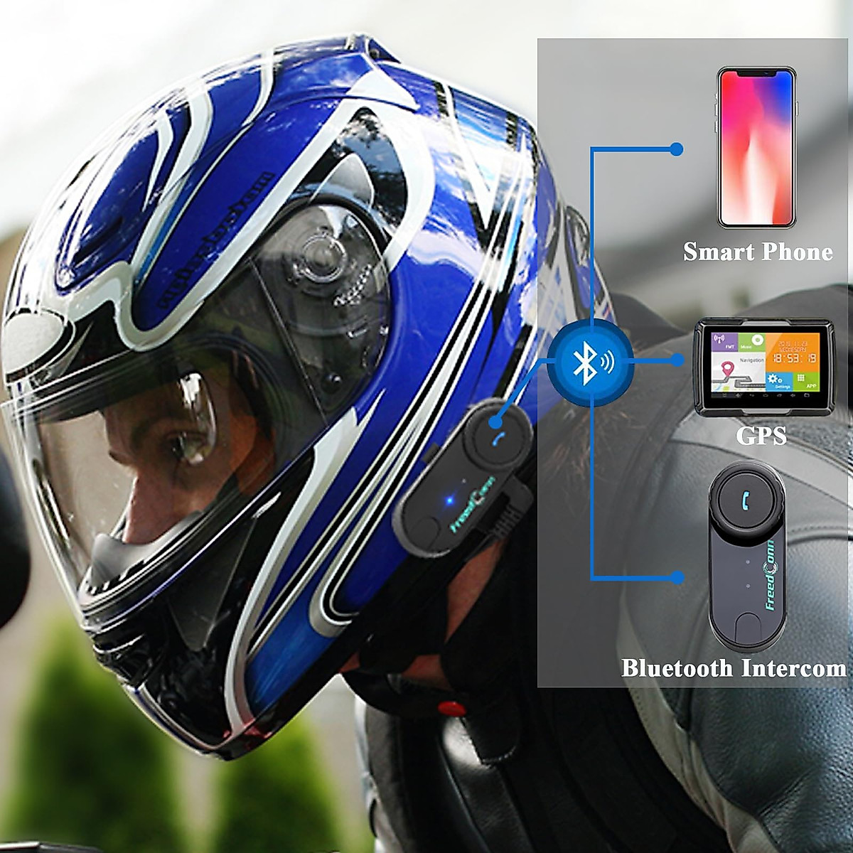 FreedConn T-COMVB Motorcycle Helmet Bluetooth Intercom Interphone Headset Headphones Kit for 2 or 3 Riders /MP3 Player/GPS/FM Radio/Hands Free (5 pin)