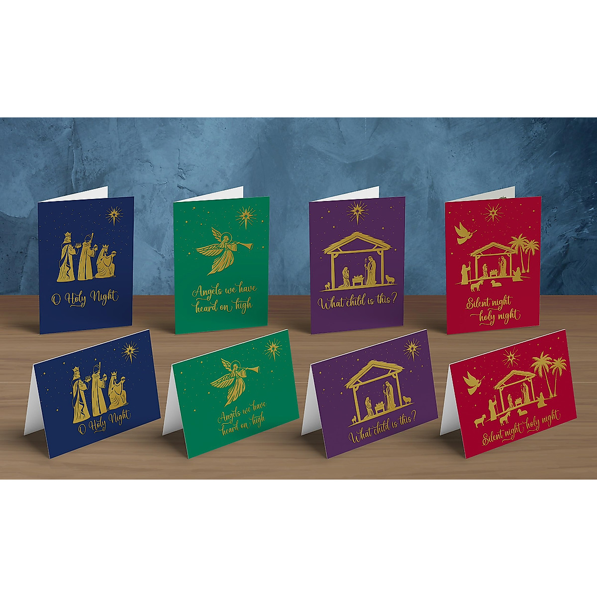 Better Office Products 50 Pack Religious Christmas Cards with Embossed Gold Foil Accents, 5" x 7", High Gloss, Gold Foil Interior Greeting, with 50 Envelopes, 50 Count Boxed Assortment