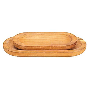 HAWOO Wood BambooTrays,Serving Tray for Eating,Rustic Ottoman Wooden Platter Oval Tray for Food,(Set of 2) Large: 16 x7.25'', Small: 12.5 x6'' …