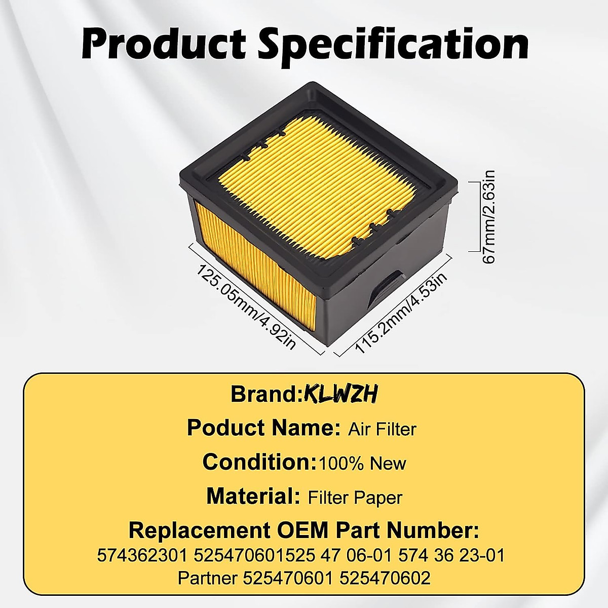 KLWZH 574362301 525470601 Air Filter for 525 47 06-01 574 36 23-01 Partner 525470601 525470602 K760 K770 Concrete Cut-Off Saw