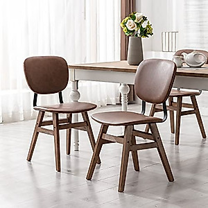 Wahson Set of 4 Farmhouse Country Armless Dining Room Chairs, Faux Leather Upholstered Kitchen Chairs with Hardwood Legs, Brown