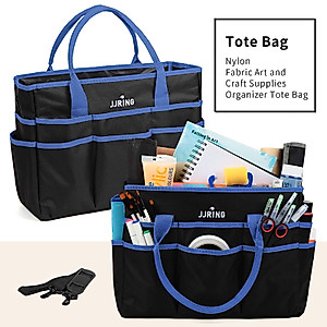 JJRING Large Multi-Functional Carrying Bag, 600D Nylon Artist Tote Bag with 16 Pockets Caddy for Art, Craft, Sewing, Make-up or School, Medical, Office Supplies Organizer, Blue
