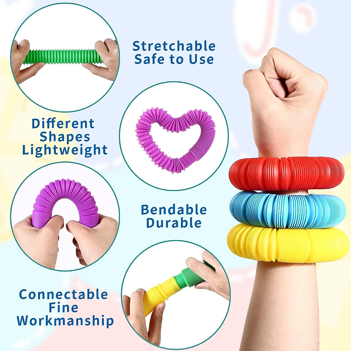 Vanblue Large 8 Pcs Pop Tubes Sensory Toys Fidget Tubes Toys Party Favors Valentines Day Gifts for Kids with Autism Classroom Prizes Gifts Anxiety Stress Relief Toys for Kids Adults