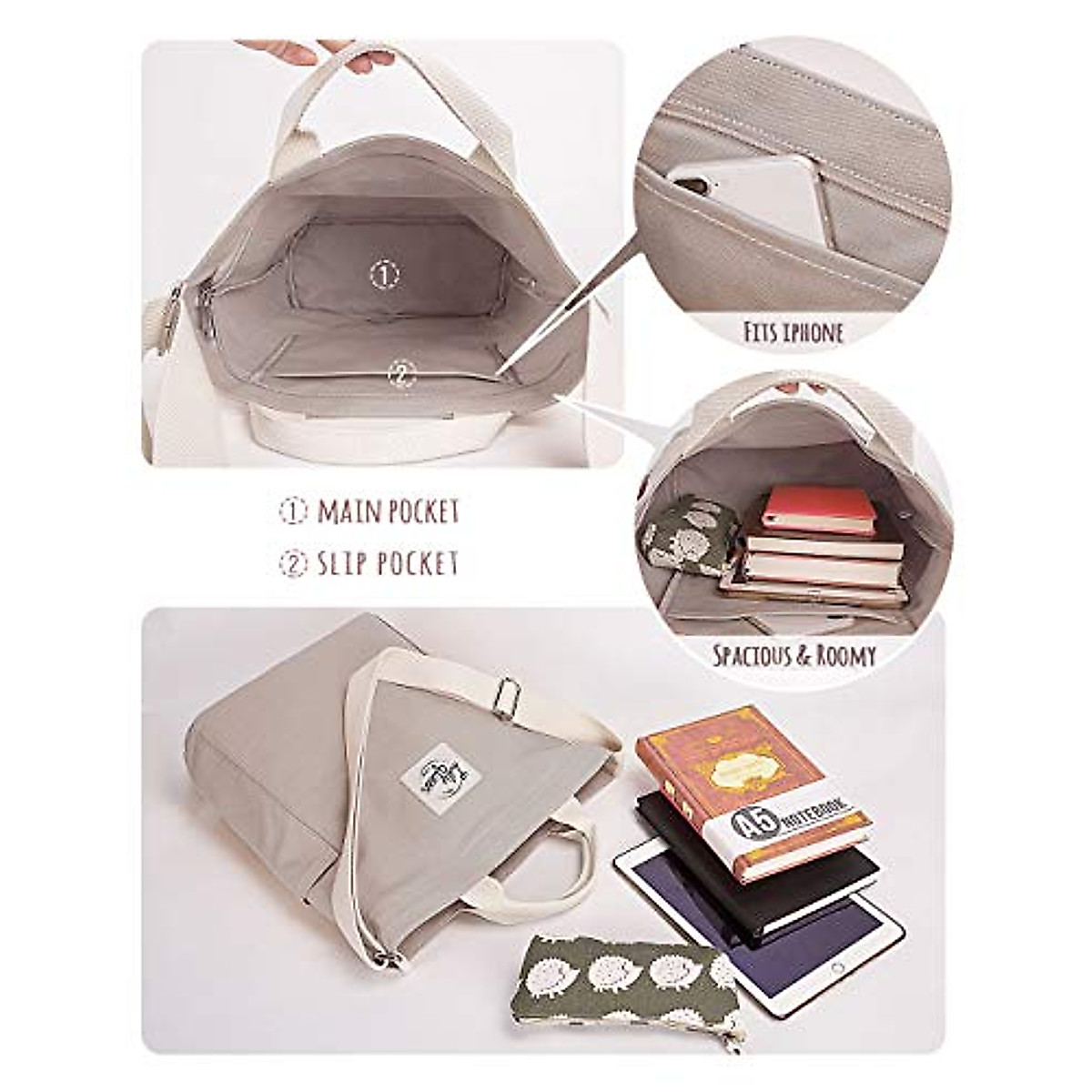 Lily queen Women Canvas Tote Handbags Casual Hobo Shoulder Bag Crossbody (Taupe Grey)