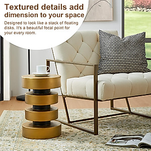 Glitzhome Modern Industrial 12” Dia Round Side Table in Antique Gold Black, Floating Disks Accent Stool End Table for Living Room, Bedroom, Entryway and Small Spaces
