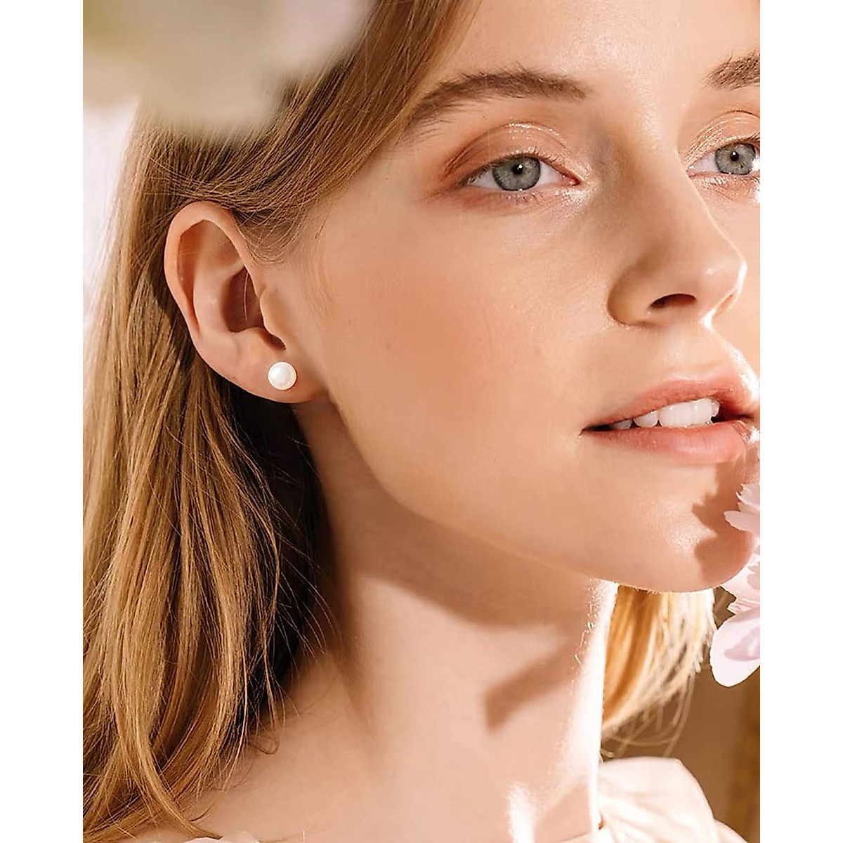 12 Pairs Pearl Stud Earrings, Hypoallergenic Surgical Steel Round Ball Beads Stud Earrings Set for Women Teen Girls（6mm 8mm 10mm 12mm）