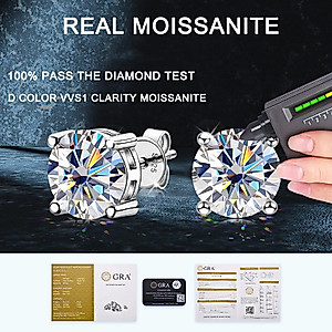 Ctarlitu Moissanite Stud Earrings, Lab Created Diamond Earrings Women 925 Sterling Silver Screw Back Earrings For Men (2.6 carat/pairs, White Gold)