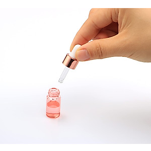 USRommaner 35 Pack,3ml Pink Sample Dropper Vial,Empty Glass Eye Dropper Bottle With Rose-Gold Cap,Liquid Mini Glass Pipette Travel Essential Oil Perfume Container-Pipette,Funnel,included