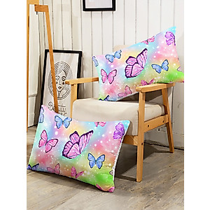 Datura home Bedding Fitted Sheet and Flat Sheet Set 4Pcs Colorful Rainbow Butterfly Printed Bedding Set with 1 Flat Sheet and 1 Fitted Sheet+2 Pillowcases for Girls (Rainbow Butterfly),Twin 67x97inch