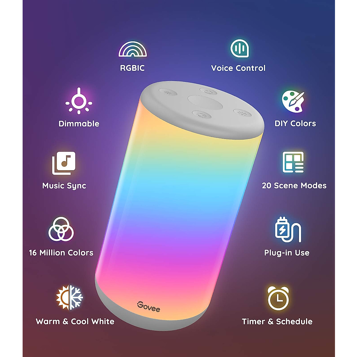 Govee RGBIC Table Lamp, Smart Lamp Work with Alexa, LED Beside Lamp with Music Sync and 43 Scene Modes, Ambiance Color Changing Lamp for Bedroom Decor, Dimmable Night Light (Corded Electric)