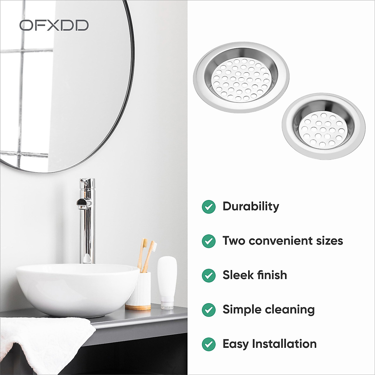 Kitchen Drain Catcher - Bathtub Drain Strainers 2.44 & 2.91 Inches - Tub Drain Hair Catcher - Stainless Steel Sink Strainer from Food Scraps, Hair, 2 Pcs