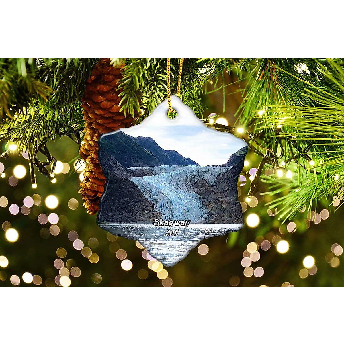 "N/A" Skagway Davidson Glacier Alaska USA America Christmas Ceramic Ornament Xmas Tree Decor Souvenirs Double Sided Snowflake Porcelain Home Gifts