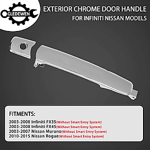 Exterior Chrome Door Handle Front Left Driver Side with Keyhole | Without Smart Key | for 2003-2008 Infiniti FX35 FX45, 2003-2007 Nissan Murano, 2008-2013 Rogue | Replaces# 80640-CA012, 80640CA012