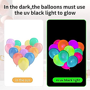 100 Pcs UV Neon Balloons ,Neon Glow Party Balloons UV Black Light Balloons Glow in the dark for Birthday Decorations Wedding Glow Party Supplies Blacklight Reactive Fluorescent Balloons