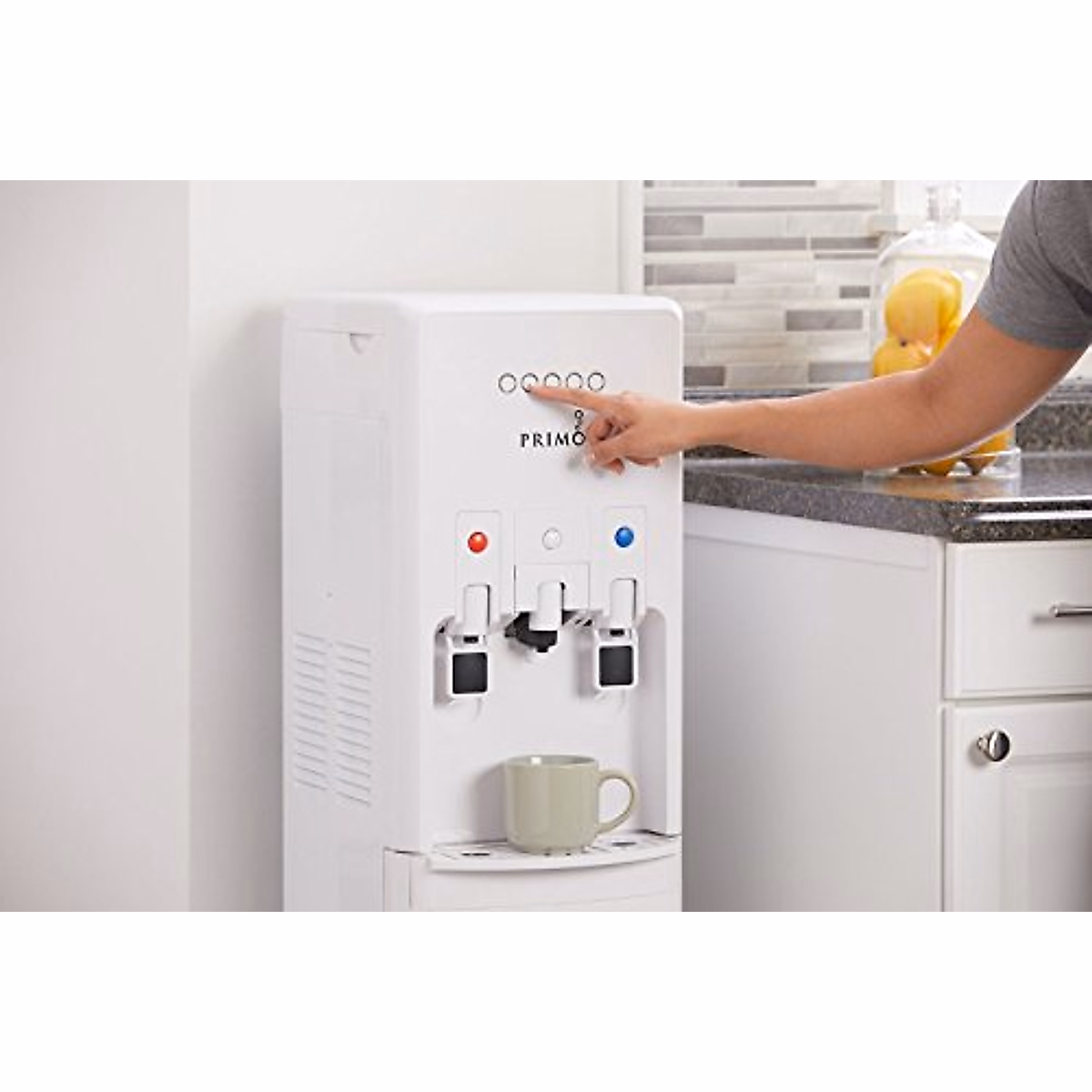 Primo hTRIO Water Dispenser with K-Cup Single Serve Coffee Brewing, Bottom-Loading 2 Temp (Hot & Cold) Water Cooler Water Dispenser for 5 Gallon Bottle, White