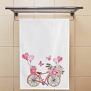 My Little Nest Pink Bicycle Heart Balloons Hand Towels Set for Bathroom Kitchen Towels Absorbent Bath Towel Fingertip Towel Multiprupose for Guest Gym Spa Bar 30 x 15 inch