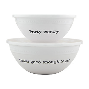 Mud Pie Melamine Bowl with Lid Set, White, 4.25" x 8.25" dia