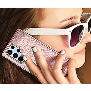 Coolwee Pink Full Protective Case for Galaxy S22 Ultra 5G Heavy Duty Hybrid 3 in 1 Rugged Shockproof Women Girls Transparent for Samsung Galaxy S22 Ultra 6.8 inch Rose Gold