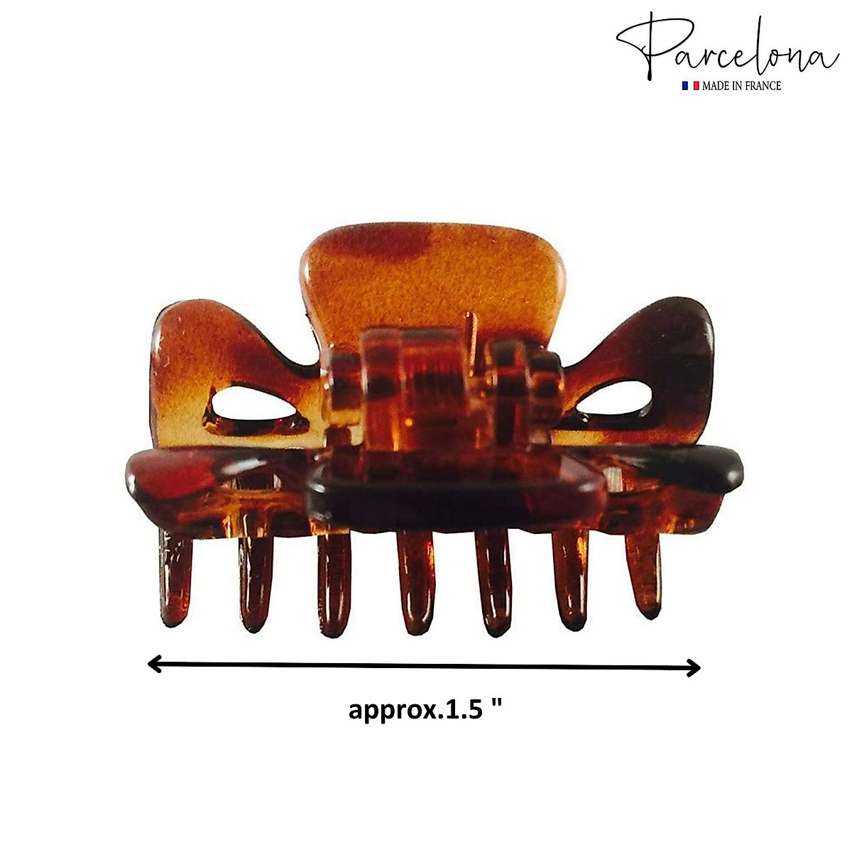 Parcelona French Classic Very Small 1 1/2" Claw Clips with Tight Spring Set of 3 Girls Hair Jaw Claw Clips Durable Styling Women Hair Accessories, Made in France (Tortoise Shell Brown)