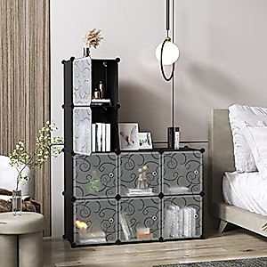 C&AHOME Cube Storage Organizer with Doors, 8-Cube Shelves, Closet Cabinet, DIY Plastic Modular Bookshelf, Storage Shelving Ideal for Bedroom, Living Room, 24.8" L × 12.4" W × 48.4" H Black UGSHS3008A