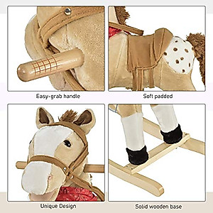 Qaba Kids Plush Ride-On Rocking Horse Toy Cowboy Rocker with Fun Realistic Sounds for Child 3-6 Years Old, Beige